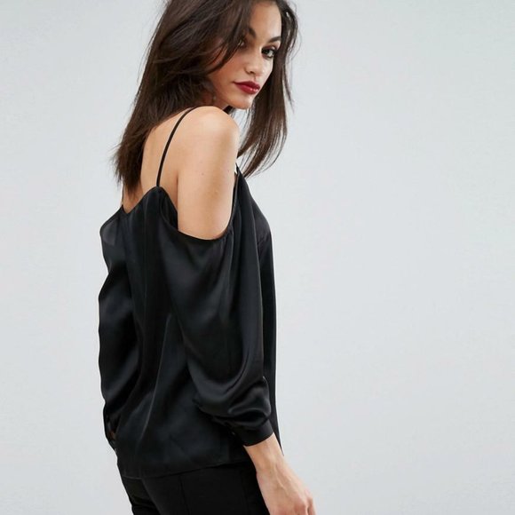Lipsy | Tops | New Asos Lipsy London Size 4 Black Cold Shoulder Satin ...